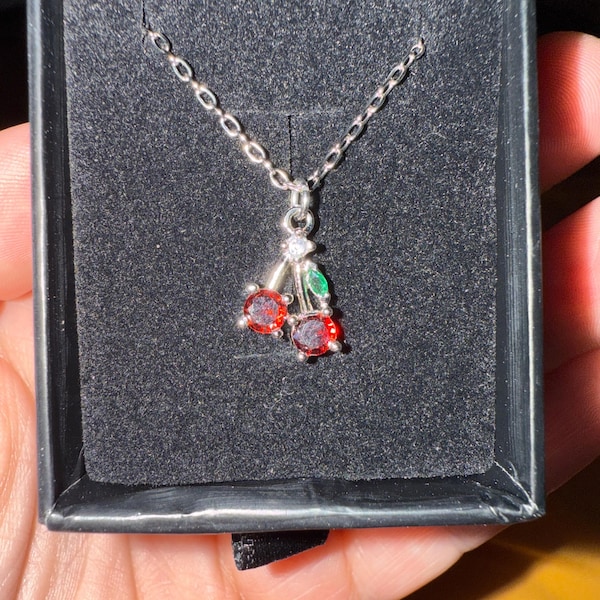 Gold Plated Tiny Cherry Pave Necklace, Cherry Necklace, Fruit Necklace ...