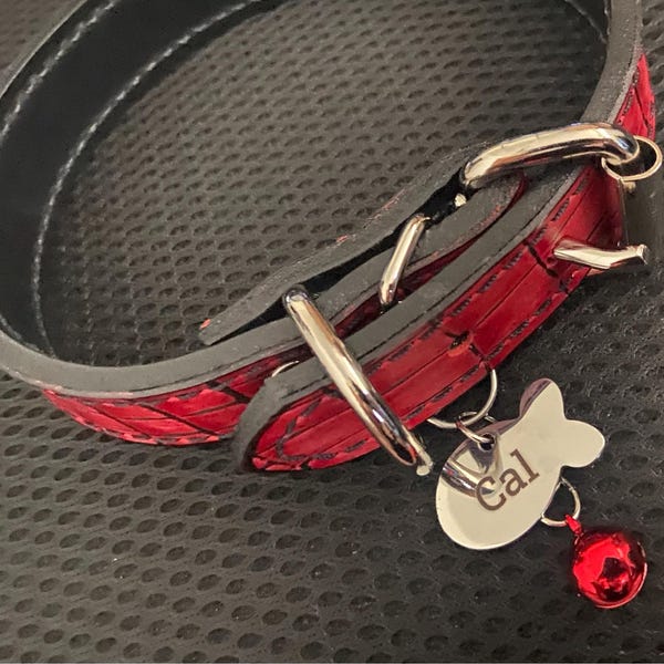 Leather Dog Collar, Personalized Name Plate, Bucket Studded Leather Dog ...