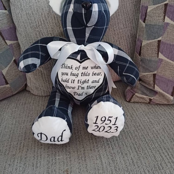 Memory Bear Handmade Personalised Keepsake Remembrance Bereavement Bear ...