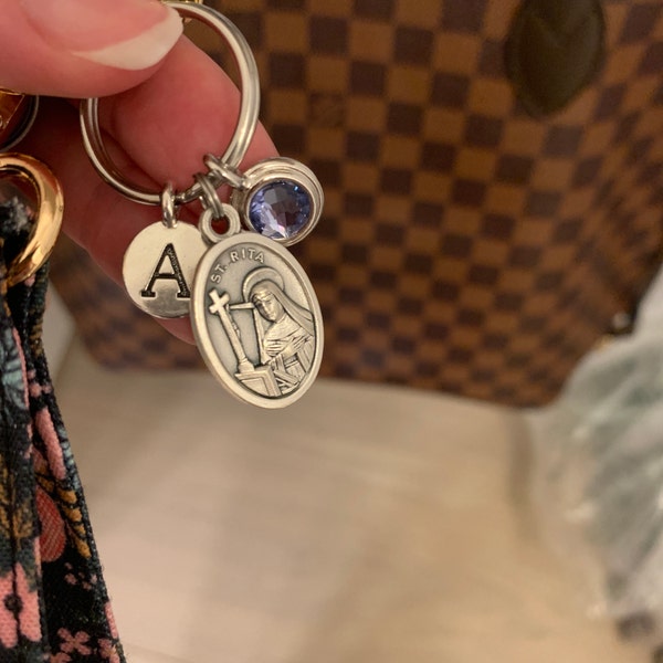 Choose Your Catholic Saint Keychain - Personalized Letter - Crystal ...