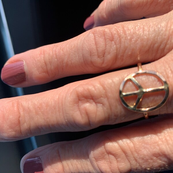 Peace Sign Ring, Gold Peace Sign Ring, Hammered Sterling Silver Peace ...