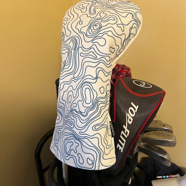 Embroidered Topographic Golf Club Headcover Set: Pure White Vegan ...
