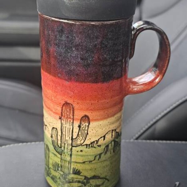 Handmade Hand Painted Desert Scene Travel Mug With Silicone Lid ...