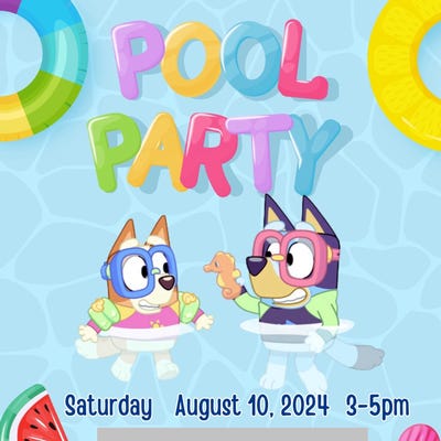 Bluey Pool Party, Invitation Bluey, Bluey Birthday, Pool Party ...