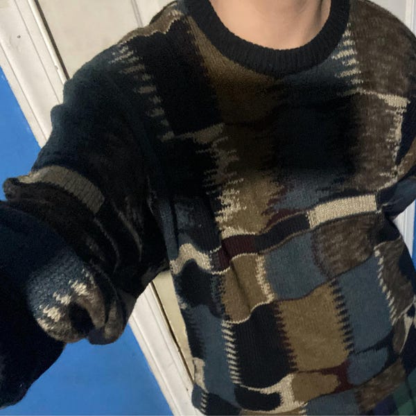 Dark Grunge 90's / Indie / Cabincore Patterned Oversized Pullover ...