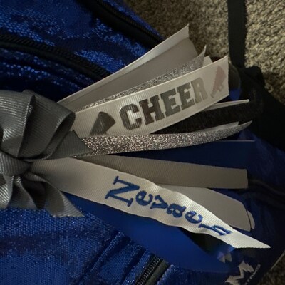 Cheer Ribbon Zipper Pull Charm With Pom Pom Tag, Embroidered Cheer Name ...