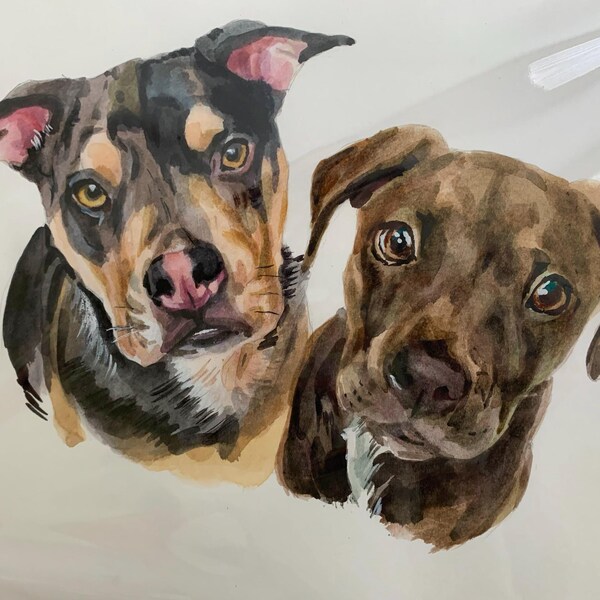 Two Pet Portrait | Mulitple Dog Portrait | 2 Dogs Art | Framed Dog ...