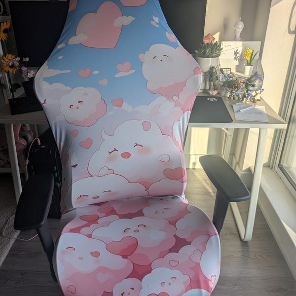 Anime Black White Lunar Moon Cats Gamer Chair Cover, Black Gaming Room ...