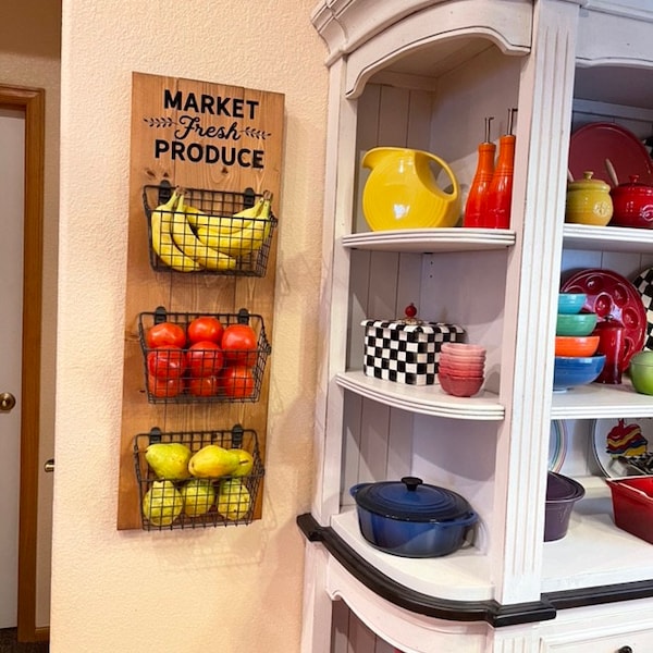 Fresh Produce Storage Wall Hang, Wooden Decor - Etsy