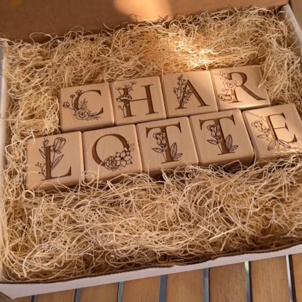 Floral Wood Alphabet Blocks: Personalized Nursery Decor - Etsy