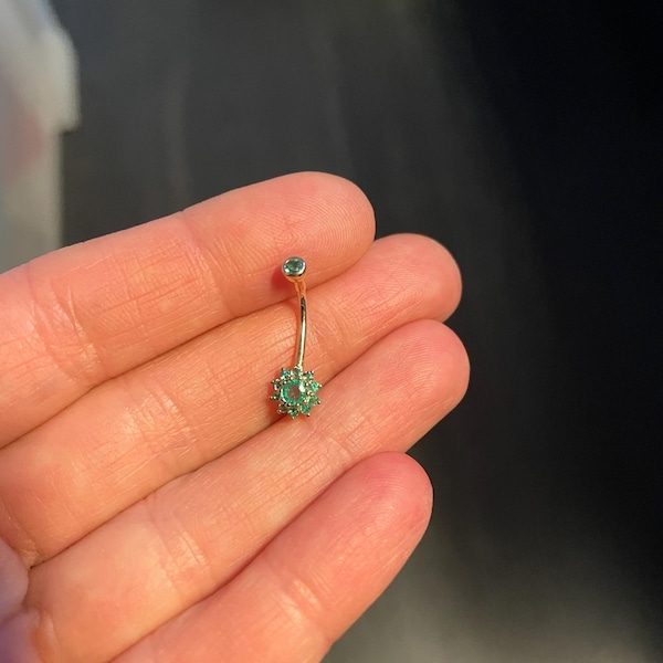 14k Navel Piercing, Emerald Belly Button Ring, Rook Belly Eyebrow Lip ...