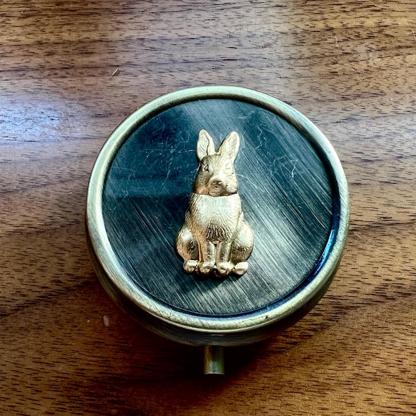 Rabbit Pill Box Gold Bronze - Vintage Pill Case, Cute Bunny Pillbox for ...