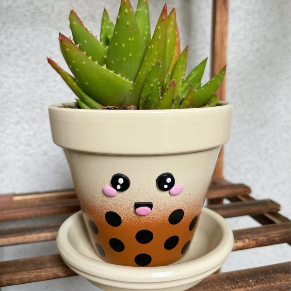 Boba Tea Plant Pot | Coconut Milk Tea With Rainbow Jelly Clay Planter ...