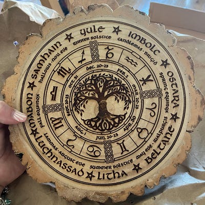 Wheel of the Year Engraved Onto Large Log Slice Wicca Annual Cycle of ...