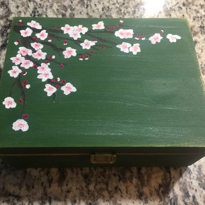Wooden Box With Cherry Blossom, Hand-painted Flower Custom Chest ...