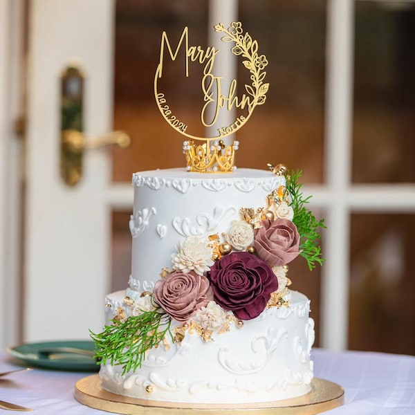 BOHO Wedding Cake Topper, Gold Cake Topper for Wedding, Personalized ...