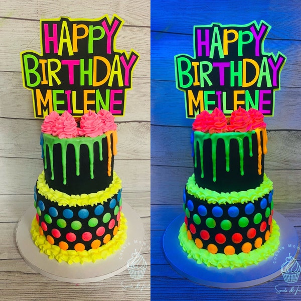 Glow Party Cake Topper, Neon Birthday Cake Topper, Personalized Cake ...