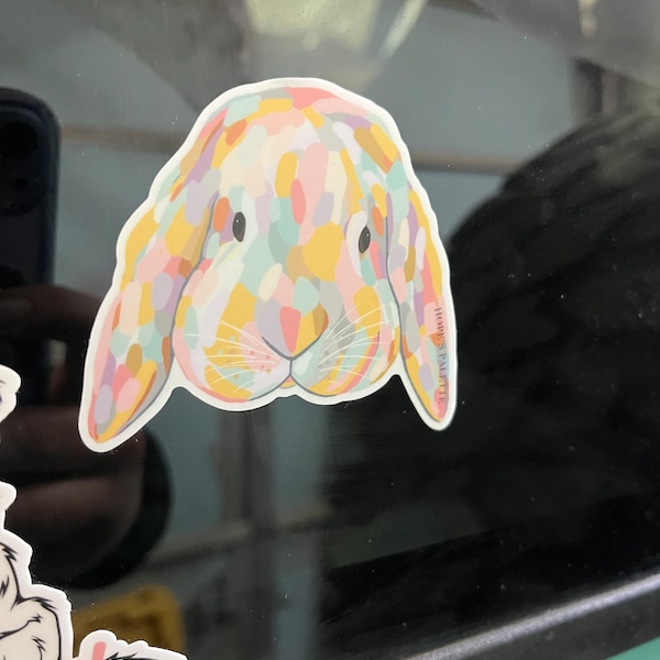 Colorful Rabbit Sticker, Holland Lop Vinyl Sticker, Floppy Ear Bunny ...