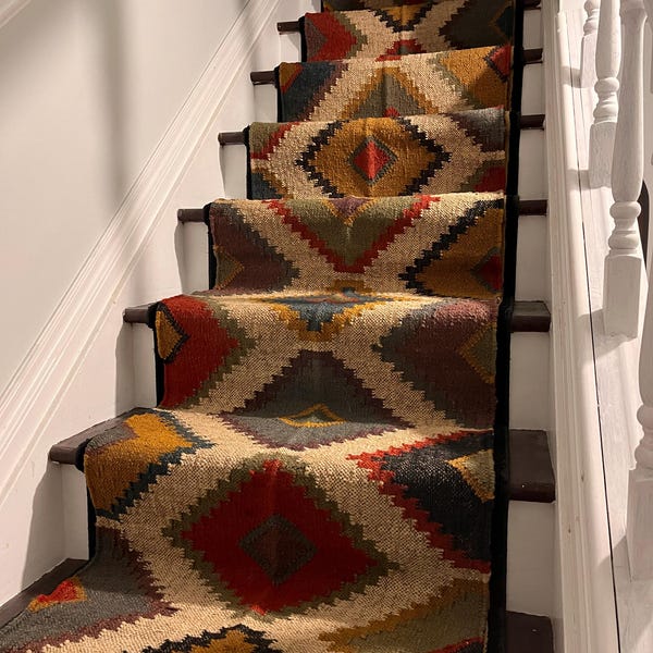 Multicolor Kilim Stair Runner | Vintage Aztec Motif Style | Handmade ...