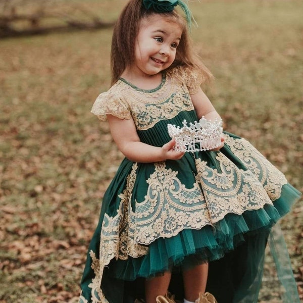 Emerald Green Princess Dress With Long Tail, Emerald Princess Dress ...