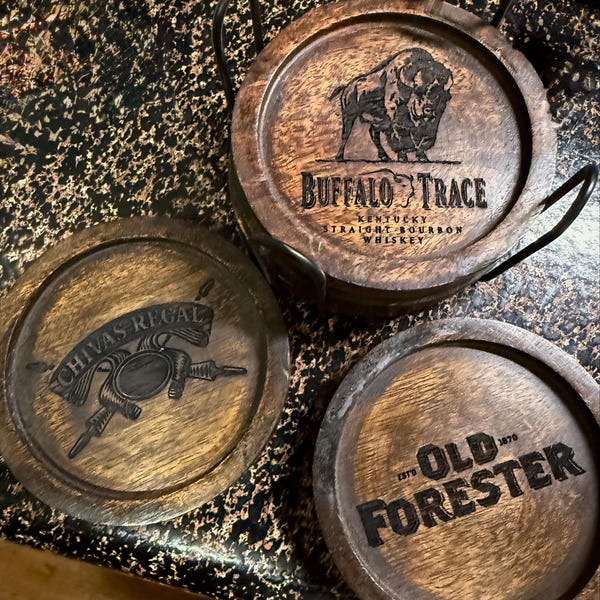 Custom Whiskey Bourbon Wooden Coasters - Free Shipping! Qty 5 Wood ...