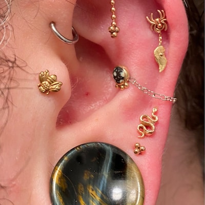 14k Solid Yellow Rose White Gold Nagini Snake Stud, Tragus Helix Conch ...