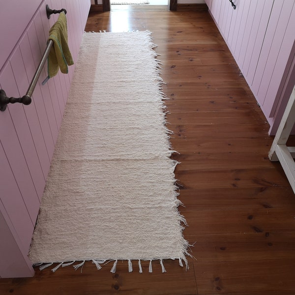 Runner Rug 200 Cm Cream Rug, Floor Rug, Kitchen Rug, Handwoven Cotton ...