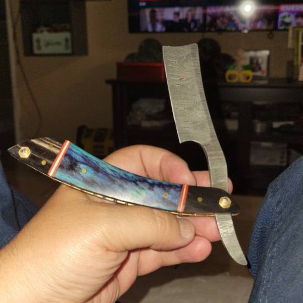 Custom Hand Made Damascus Steel Straight Folding Razor With Shaving ...