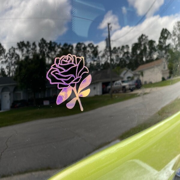 Holographic Rose Decal, Permanent Vinyl, Decal for Car, Shiny Decal ...