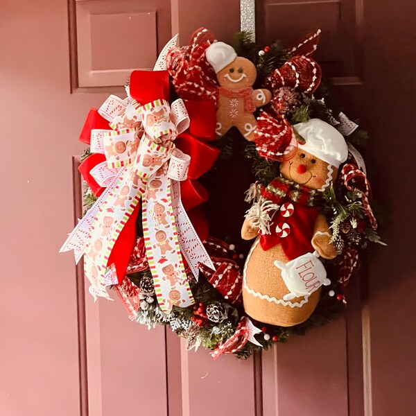 Pastel Gingerbread Girl Christmas Wreath, Pink and Blue Christmas, Pink ...