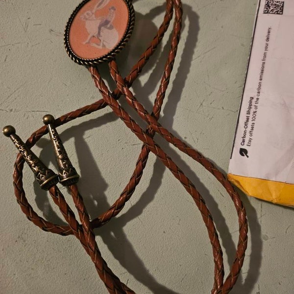 Cowboy Riding Jackrabbit Bolo Tie Handmade Leather Western Necktie - Etsy