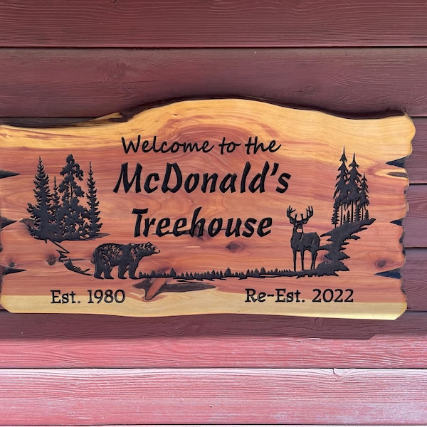 OUTDOOR Live Edge Cedar Wood Sign Custom Carved Sign Cabin Sign ...