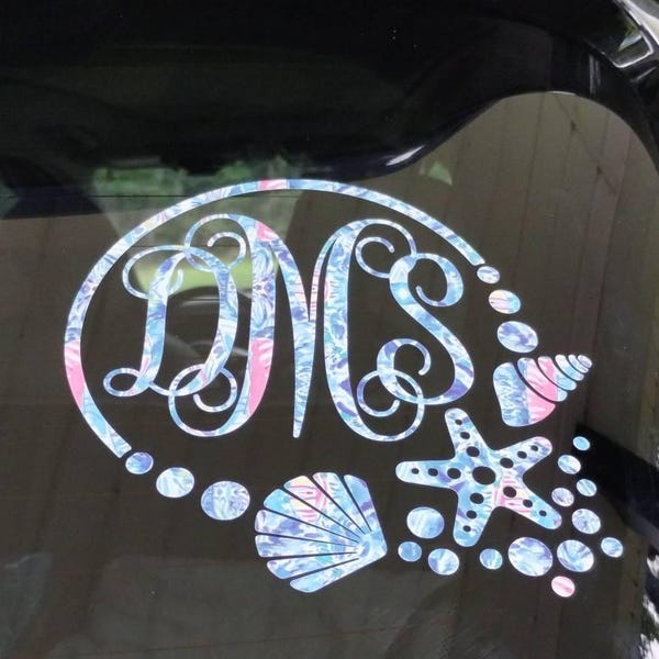 Monogram Decal, Sea Shell Monogram, Monogrammed Car Stickers, Yeti Cup ...