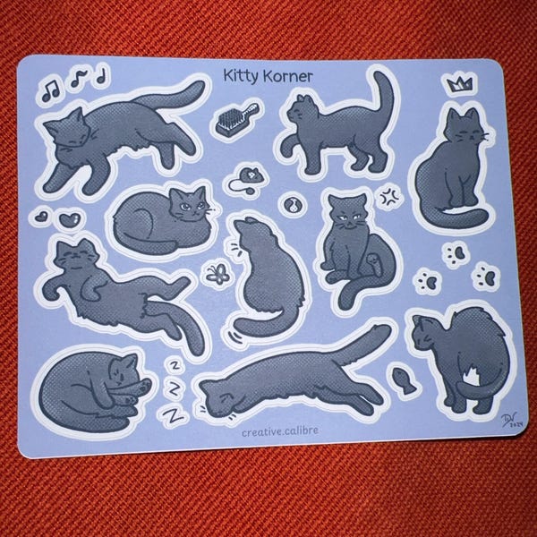 Kitty Korner Sticker Sheet - Grey/russian Blue || Cat Sticker Sheet ...