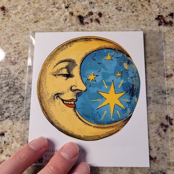 Vintage Moon and Stars Vinyl Sticker - Retro Crescent Moon Decal for ...