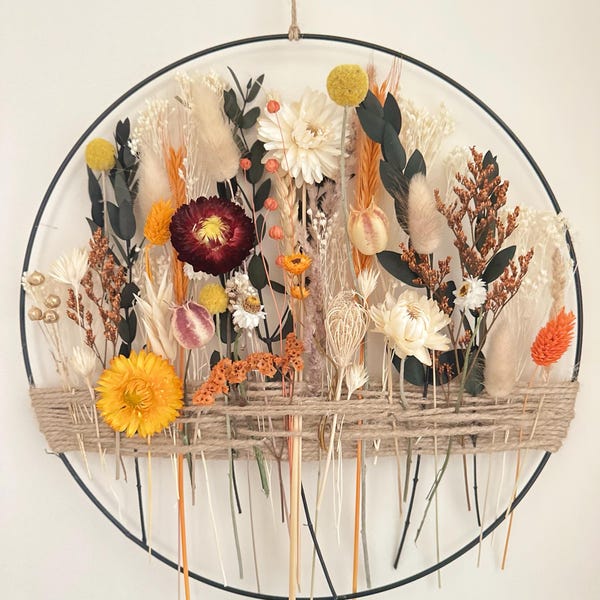 Minimalist Gold Hoop With Dried Flowers, Boho Decoration for ...