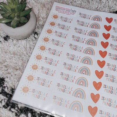 30 Personalized Watercolor Rainbow and Sun Name Labels Waterproof Name ...