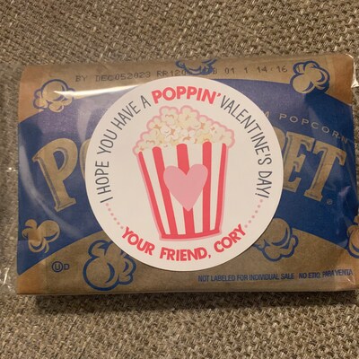 Popcorn Valentine Stickers, Kids Valentine's Day Popcorn Bag Stickers ...