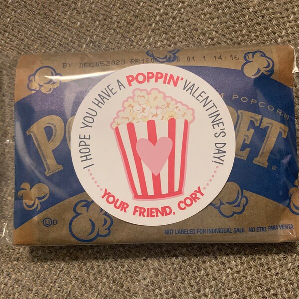 Popcorn Valentine Stickers, Kids Valentine's Day Popcorn Bag Stickers ...