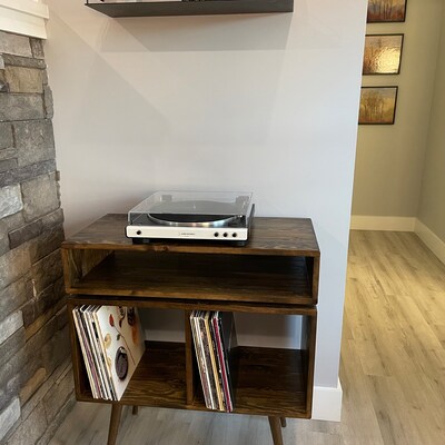 Mid Century Modern Record Console, Turntable Stand, Vinyl Retro Console ...