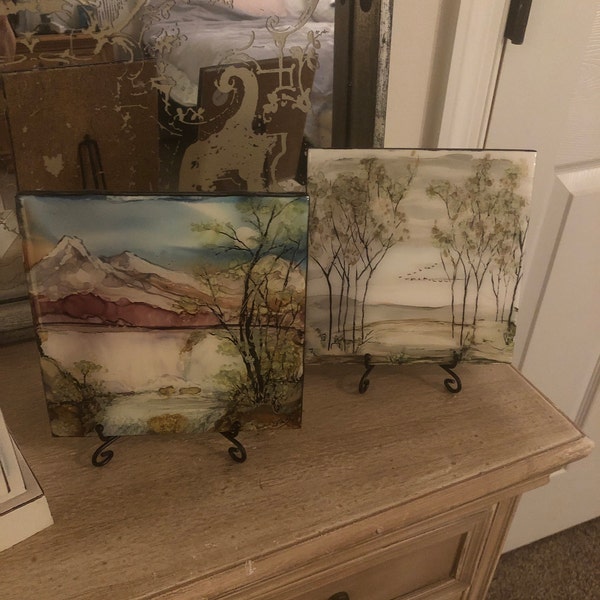 NEW! Summer Reflections. Original Alcohol Ink Hand Painted on 4x4 ...