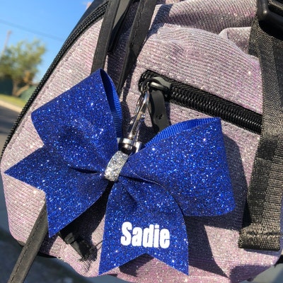 Cheer Bow Key Chain With Name and Nunber or Second Nameglitter Bow one ...