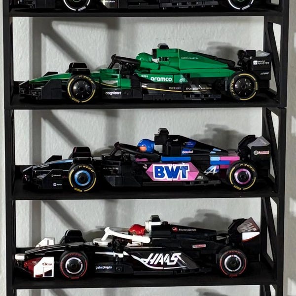 V2 6 Car Tilted Bburago 1:43 1/43 F1 Formula 1 Race Car Display Stand W ...