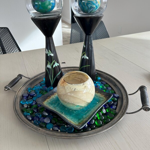 Marbled Ball Candle Peacock Swirl Iridescent Dip-dye Sphere Handpainted ...