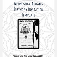 Wednesday Addams Birthday Invite Kids Teens Digital Invite - Etsy
