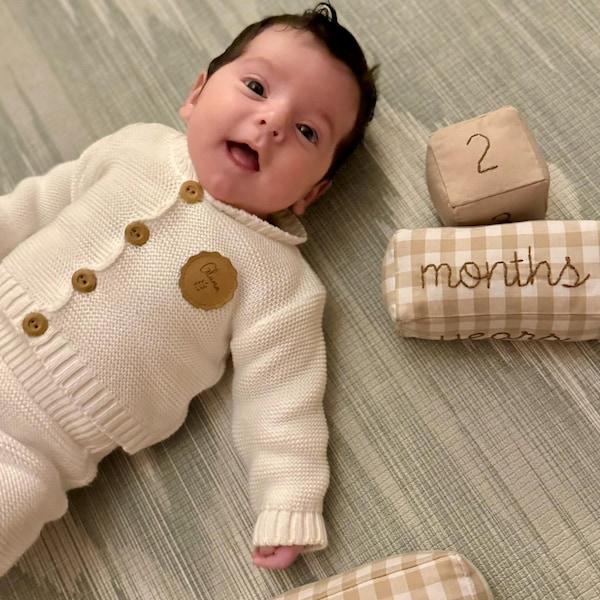 Embroidered Newborn Month Markers Blocks Set - Baby Photo Prop for ...