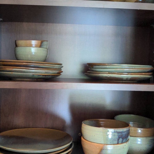 Handmade Pottery Dinnerware Set: Sage Green and Brown, 1 Place Setting ...
