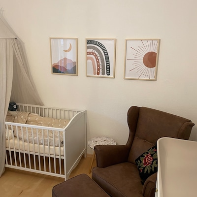 Boho Nursery Print Set of 3, Sun Rainbow Moon Baby Room Posters, Gender ...