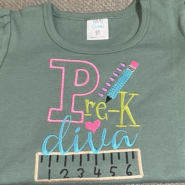 Pre K Diva Embroidery Design 5x7 6x10, Back to School Embroidery ...