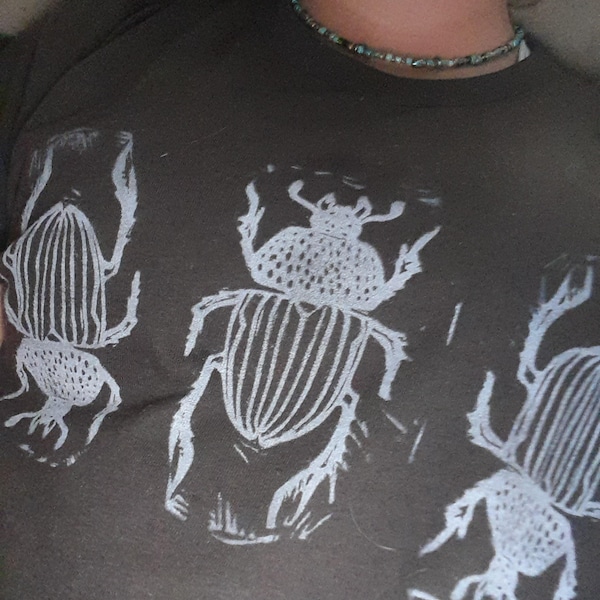 Beetle Blockprint T-shirt With White Ink | Entomology/bug-themed Lino ...